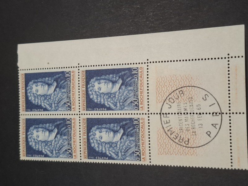 Francuska 1965 ličnosti četverac ** sa tabom i pečato