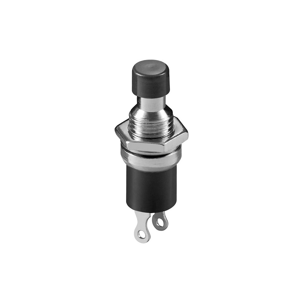 Taster mini metalni 1A/250V crni, fi=7mm NO