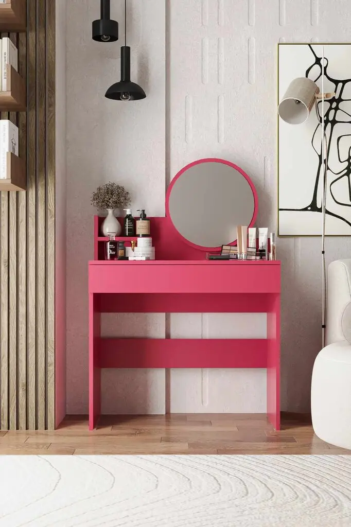 Hanah Home Sto za šminkanje Harmony Mini Round, 90 x 40 x 133 cm, Rozi