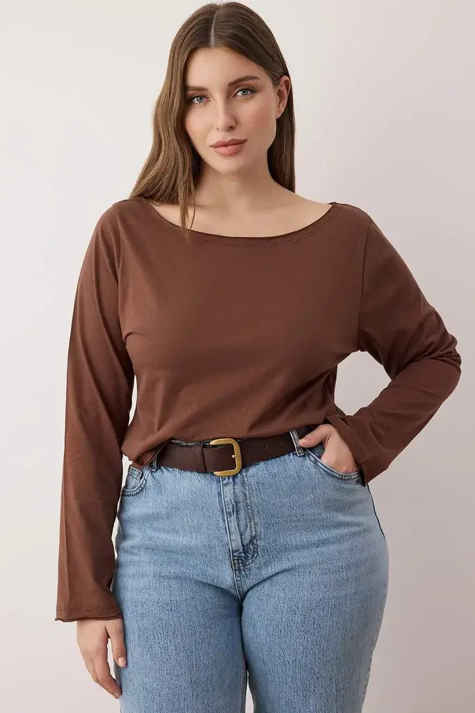 Trendyol Curve Ženska majica Tbbaw26Bf00001, Smeđa