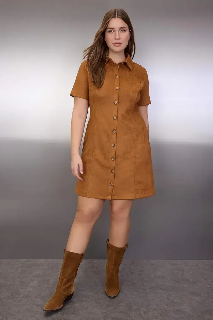 Trendyol Curve Ženska haljina Tbbaw26Ah00069, Smeđa