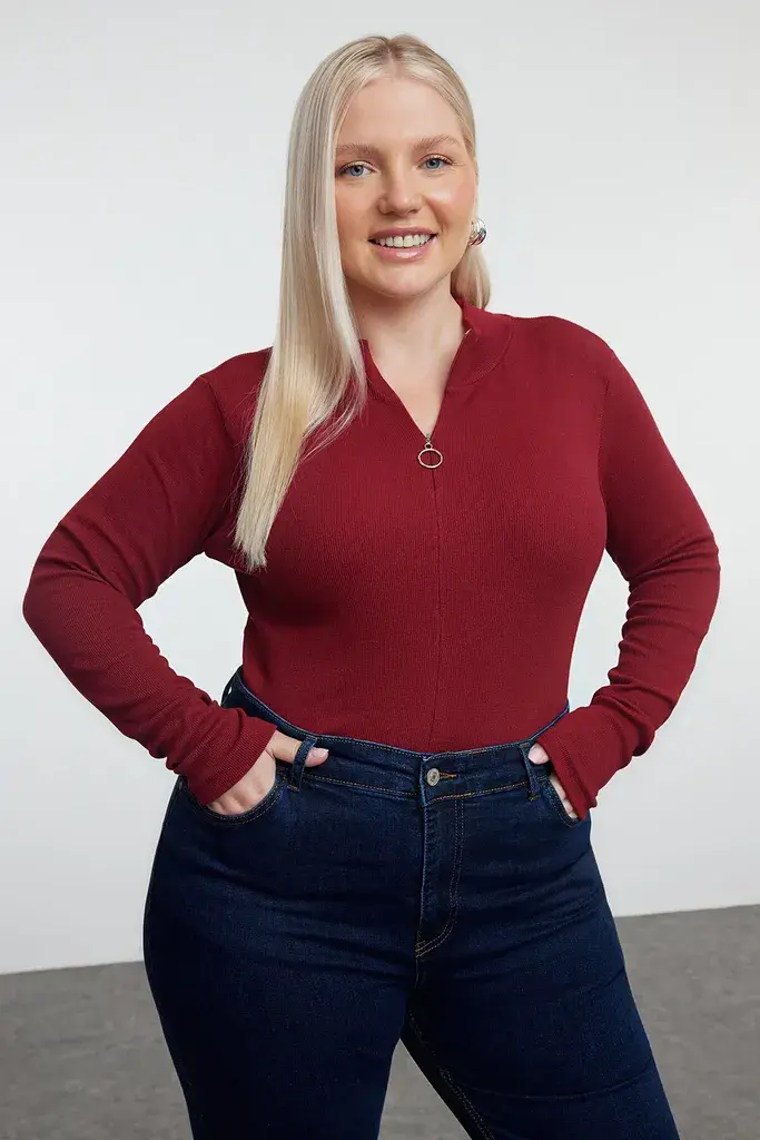 Trendyol Curve Ženska bluza Tbbaw25Af00019, Bordo