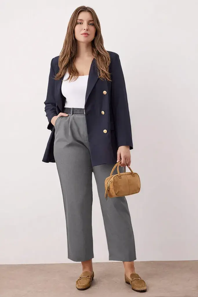 Trendyol Curve Ženske pantalone Tbbaw26Ar00012, Tamnosive