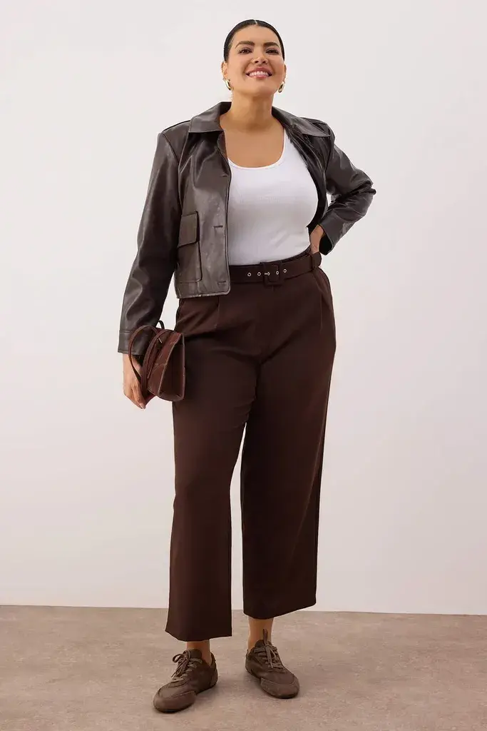 Trendyol Curve Ženske pantalone Tbbaw26Ar00020, Smeđe