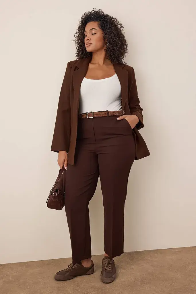 Trendyol Curve Ženske pantalone Tbbaw26Ar00015, Smeđe