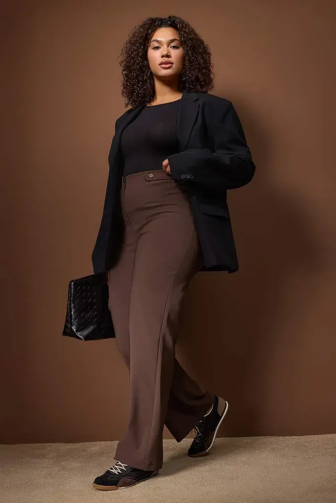 Trendyol Curve Ženske pantalone Tbbaw26Ar00028, Smeđe