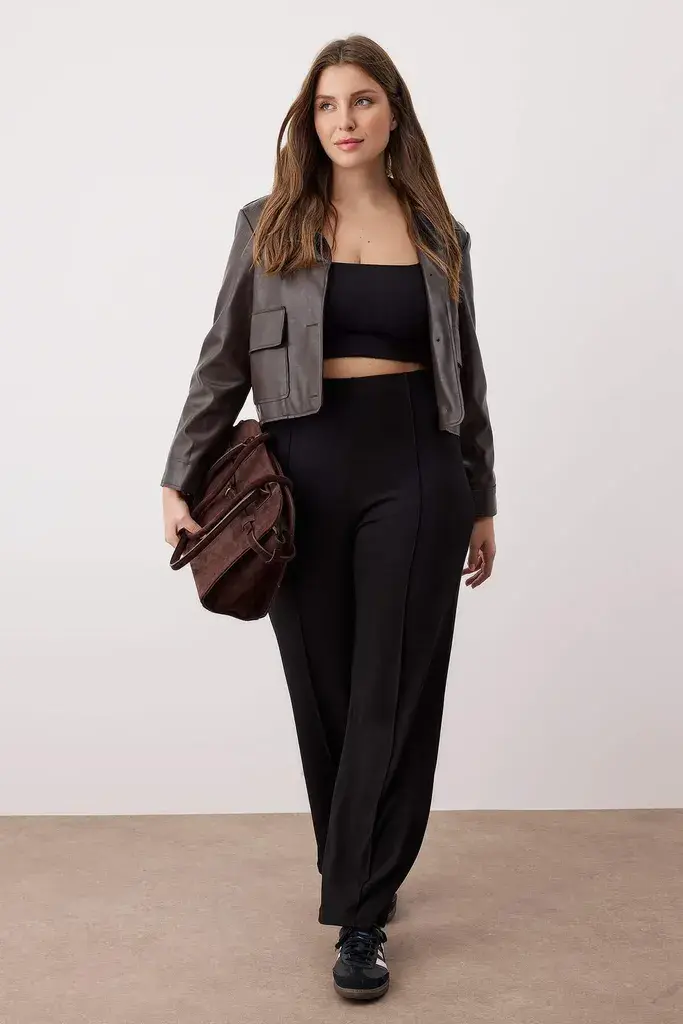 Trendyol Curve Ženske pantalone Tbbaw26Aj00005, Crne