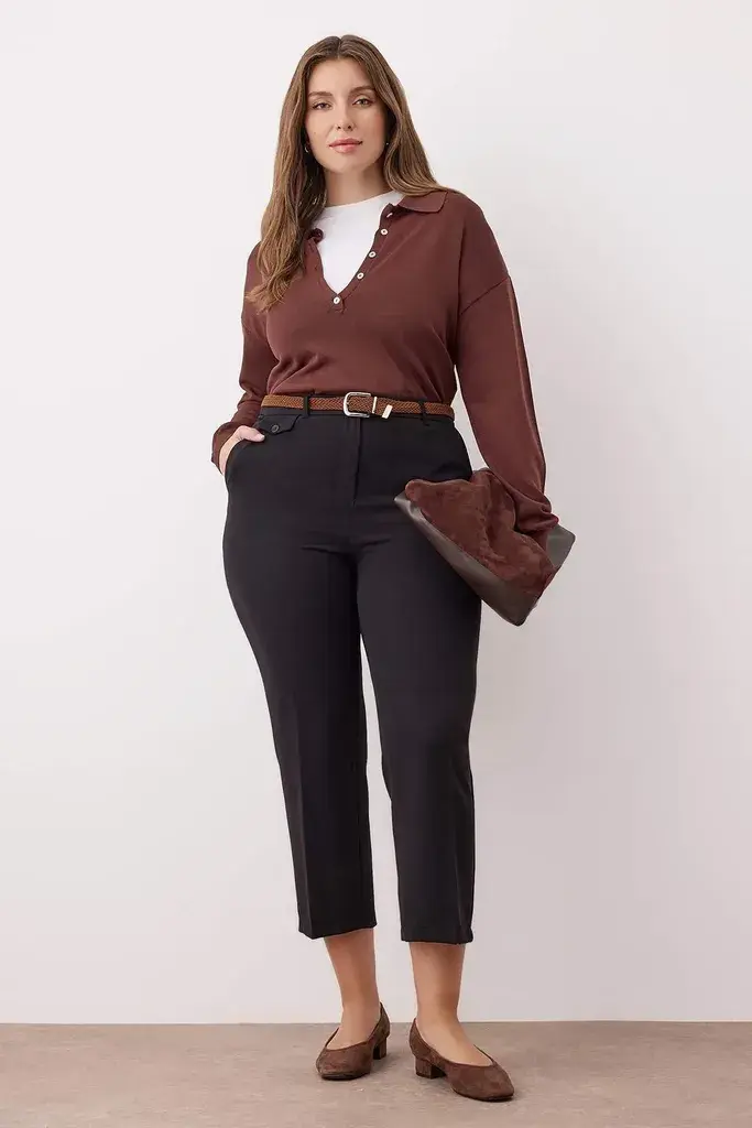 Trendyol Curve Ženske pantalone Tbbaw26Ar00015, Crne
