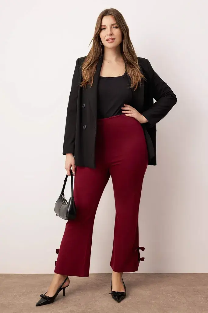 Trendyol Curve Ženske pantalone Tbbaw26Ar00003, Bordo