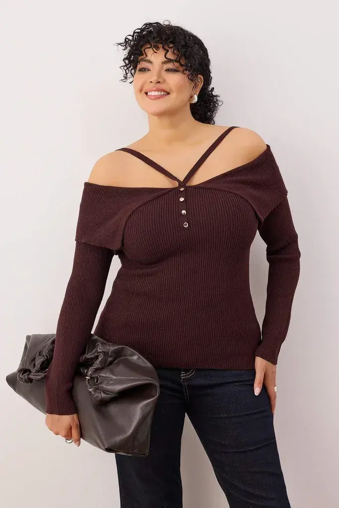 Trendyol Curve Ženski džemper Tbbaw26An00050, Bordo