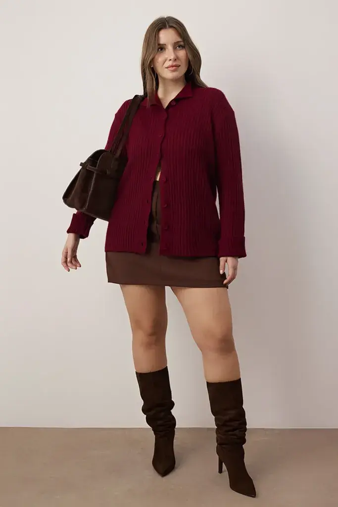 Trendyol Curve Ženski kardigan Tbbaw26Av00030, Bordo