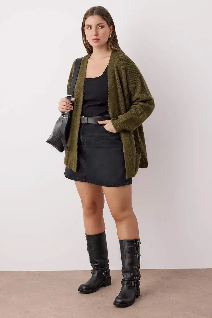 Trendyol Curve Ženski kardigan Tbbaw26Av00027, Kaki
