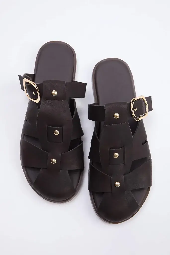 Trendyol Shoes Ženske papuče Takss26Te00002, Smeđe