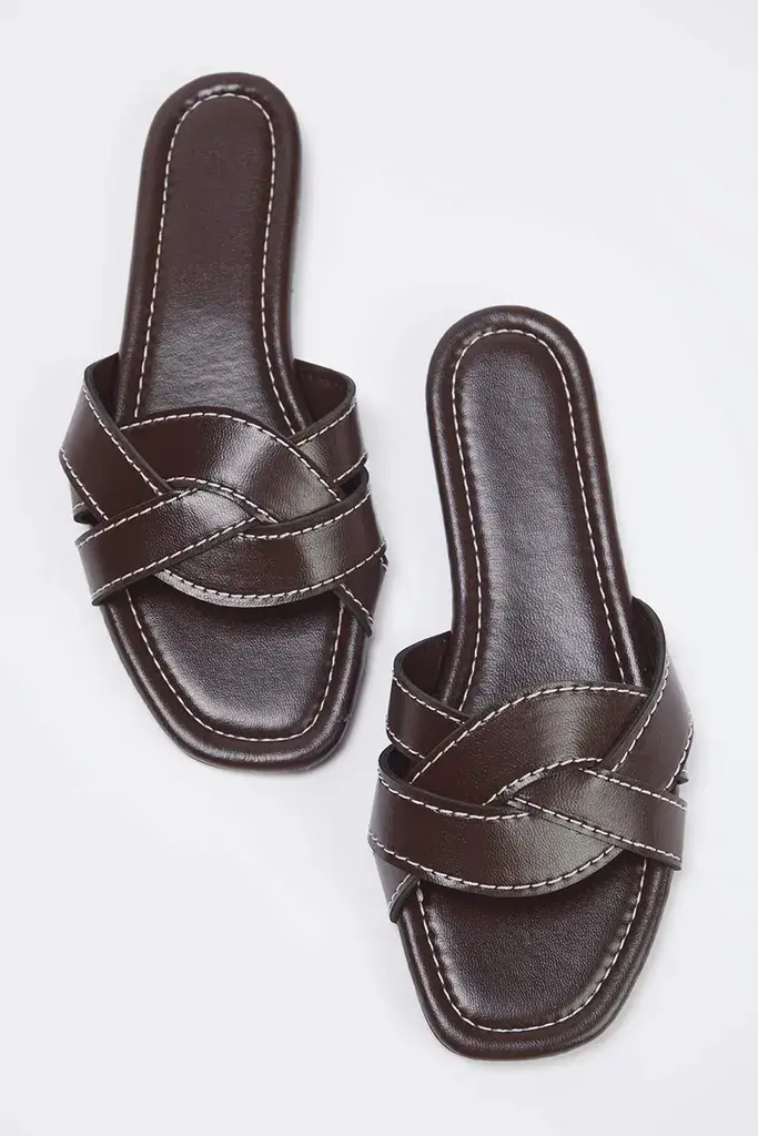 Trendyol Shoes Ženske papuče Takss25Te00069, Smeđe