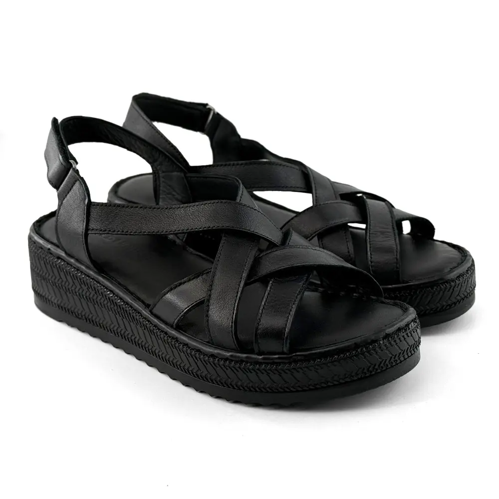 LP Fashion Ženske kožne sandale, Crne