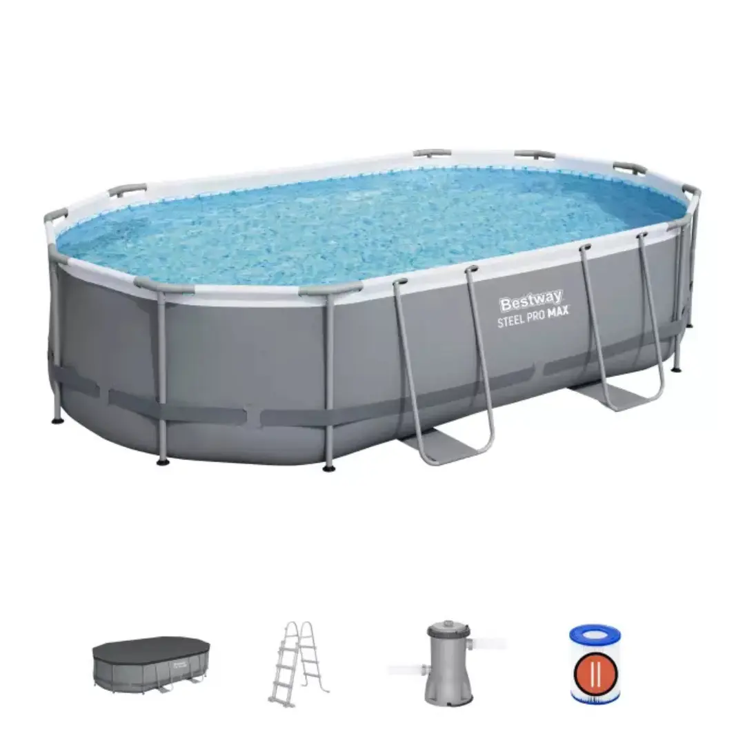 BESTWAY Ovalni bazen za metalnim okvirom, merdevinama i filter pumpom 488x305x107cm, Power Steel Oval