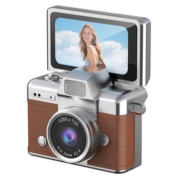 LK-027 MINI RETRO THUMB CAMERA - 1.47" FLIP SCREEN, HD 720P VIDEO - BROWN