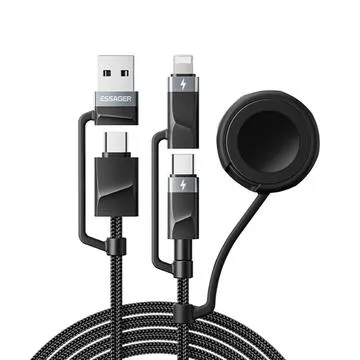 ESSAGER 5-IN-1 FAST CHARGING CABLE 1M - USB-C, LIGHTNING, USB-A, APPLE WATCH - BLACK