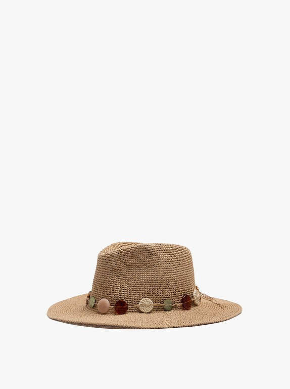 RAFFIA-EFFECT HAT WITH ROUND COLOURED DETAILS
