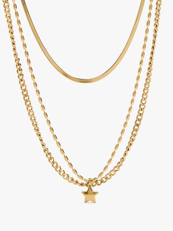 MULTI-COLLAR WITH STAR PENDANT - STAINLESS STEEL