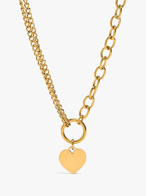 ASYMMETRIC NECKLACE WITH HEART - STAINLESS STEEL