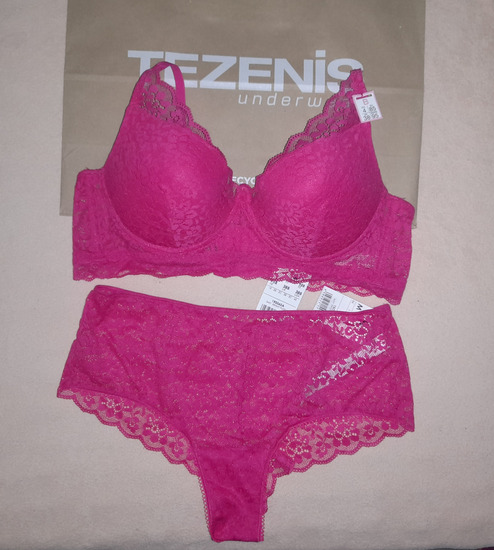 Tezenis roze cipka push up 85B komplet NOVO!%