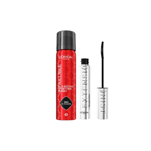 L'Oreal Paris Infaillible 3-second sprej za setovanje šminke + L'Oréal Paris Telescopic Extensionist maskara