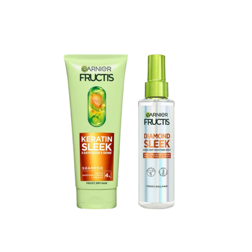 Garnier Fructis Keratin Sleek Šampon za nezaglađenu, suvu kosu 200ml + Garnier Fructis Diamond Sleek Sprej za nezaglađenu kosu bez sjaja 150ml