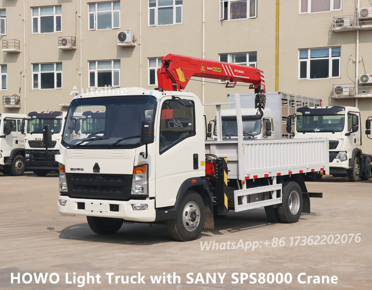 Novi Sinotruk Howo Light Truck with SANY SPS8000 Crane kamion s ravnom platformom < 3.5t