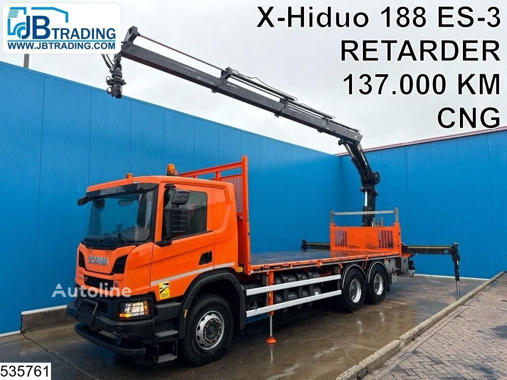 Scania P 340 6x4, EURO 6, CNG, Hiab, Remote kamion platforma