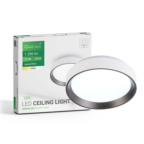 LED PLAFONJERA 12W 4000K IP20 BEL+ANTRACIT 25.8CM GREEN TECH