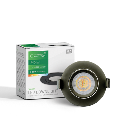LED SPOT 3W 3000K-4000-6500K 240lm 3CCT CRNA GREEN TECH