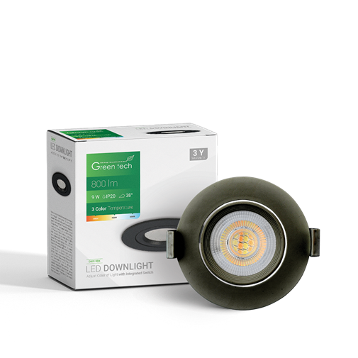 LED SPOT 9W 3000K-4000-6500K 800lm 3CCT CRNA GREEN TECH
