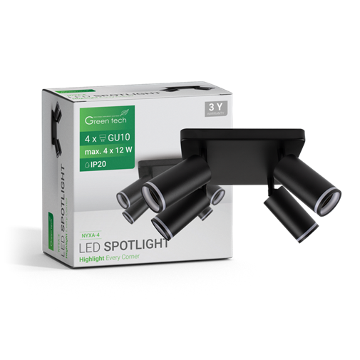 LED SPOT SVETILJKA GU10 4kom CRNA GREEN TECH