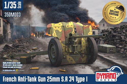NEW! Dynamo-Models 35DM003D French Anti-Tank Gun 25 mm S.A 34 Type I Deluxe Version