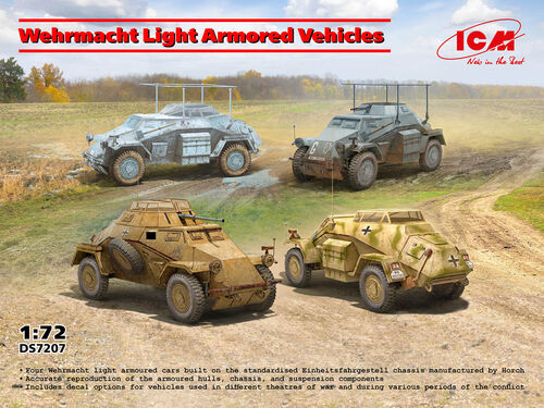 NEW! ICM DS7207 Wehrmacht Light Armored Vehicles (Sd.Kfz.222 / Sd.Kfz.223 / Sd.Kfz.260 and Sd.Kfz.261)