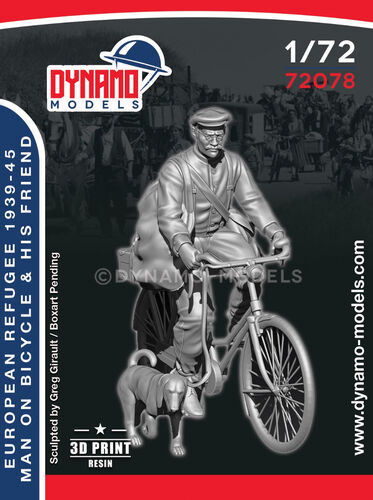 NEW! Dynamo-Models 72078 Civilian - Refugee Man on Bicycle and his Friend (2 Figures / 3D-Printed)