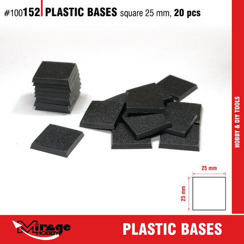 NEW! Mirage-Hobby 100152 Plastic Base - Square 25 mm (20 pcs)