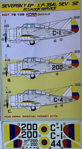 NEW! Kora Models NDT72105 Seversky EP-1(P-35A), SEV-S2 - Ecuador Air Force (for MPM and Special Hobby Kits)
