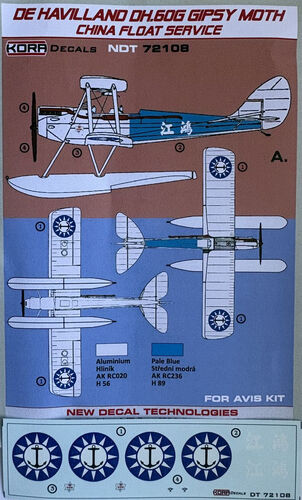 NEW! Kora Models NDT72108 de Havilland DH.60 G Gipsy Moth (Float) - Nationalist Chinese Air Force (for Avis Kits)