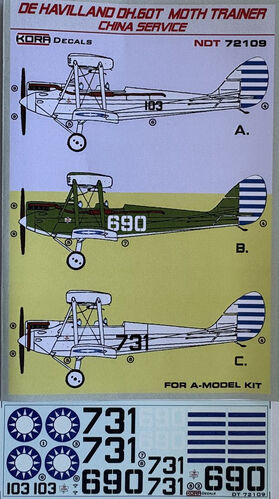 NEW! Kora Models NDT72109 De Havilland DH.60T Moth Trainer - Nationalist Chinese Air Force (for A-Model Kits)