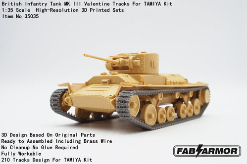 NEW! Fab Scale Fa35035 British Infantry Tank Mk. III Valentine - Tracks Set (for Tamiya Kits / 3D-Printed)