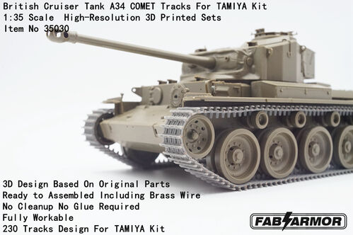 Fab Scale Fa35031 British Cruiser Tank A34 Comet - 3D-Printed Tracks Set (for Tamiya Kits)
