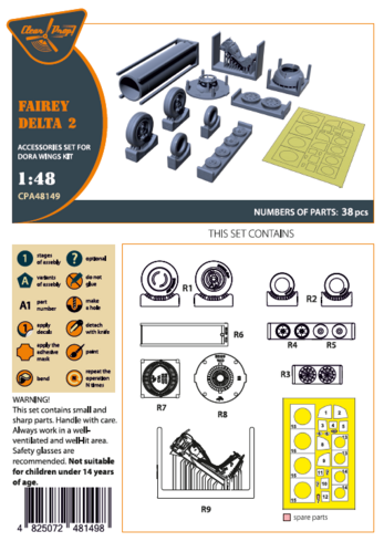 NEW! Clear Prop Models A48149 Fairey Delta 2 - Accessories Set (for Dora Wings 48064 Kit / 3D-Printed)