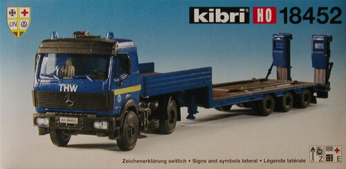 NEW! Kibri 18452 Mercedes-Benz 2-Axle with 3-Axle Trailer For Vehicle Transport THW