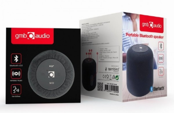 SPK-BT-15-BK Gembird Portable Bluetooth speaker +handsfree 5W, USB, SD, AUX, black