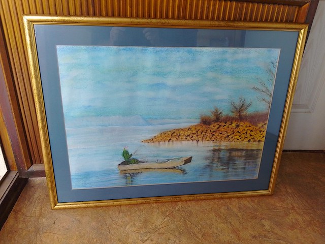 SLIKA RIBAR U ČAMCU  84cm x 64cm