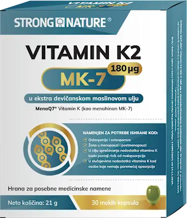 STRONG NATURE
VITAMIN K2 MK-7 180µg meke kapsule, 30 kom
Dodatak ishrani