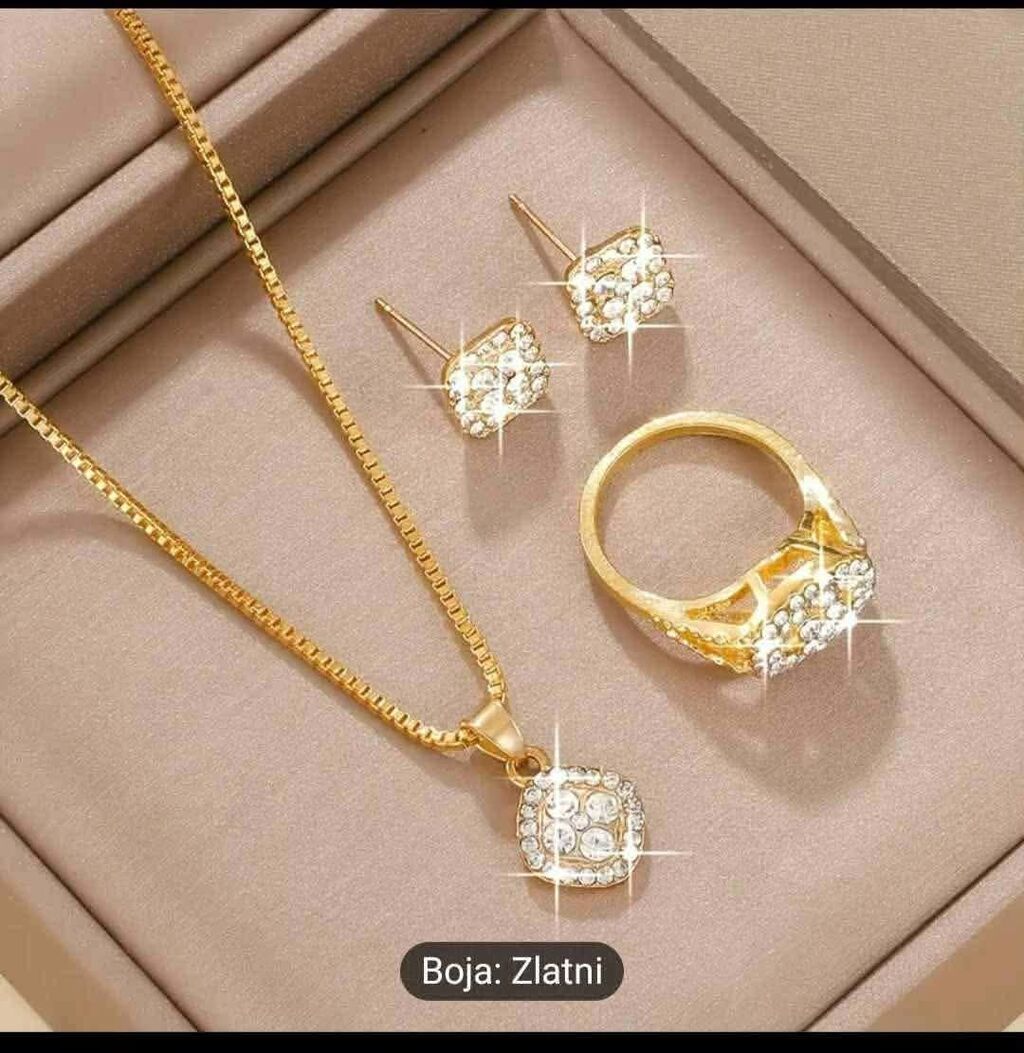 Elegantan set nakita – boja: zlatni - Komplet sadrži: ogrlicu sa