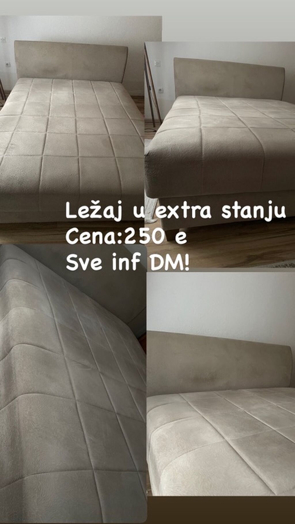 Tapacirani bračni ležaj sa uzglavljem, modernog dizajna u bež/peščanoj